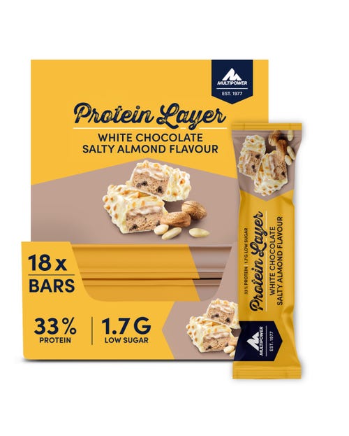 Baton Protein Layer 50g - White chocolate & Salty Almond. Recosport