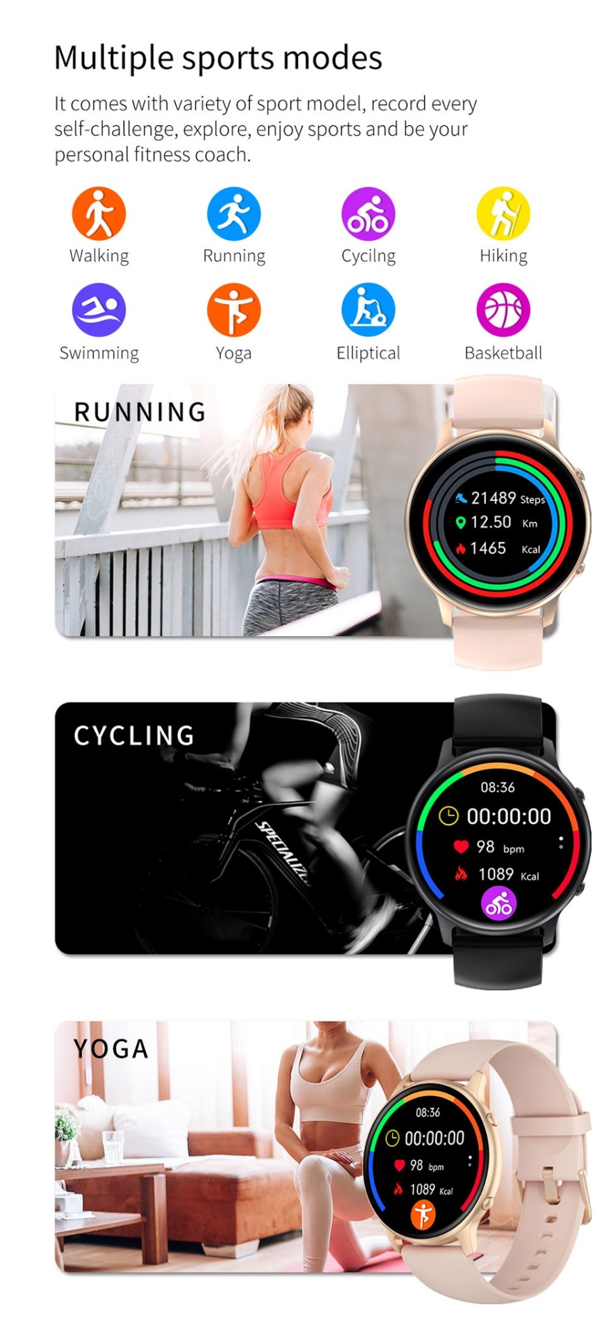 Ceas Smartwatch LW36 Negru. Recosport